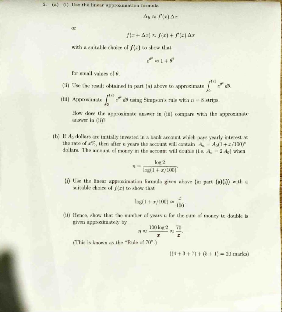 Solved 2 A I Use The Linear Approximation Formula Or 3445