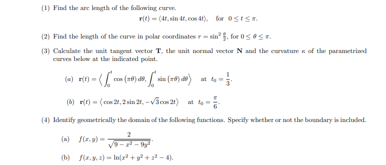 Solved (1) Find the arc length of the following curve. r(t) | Chegg.com