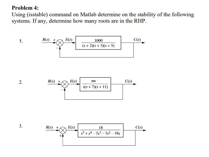 Solved Problem 4: Using (isstable) command on Matlab | Chegg.com