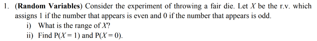 Solved 1. (Random Variables) Consider the experiment of | Chegg.com