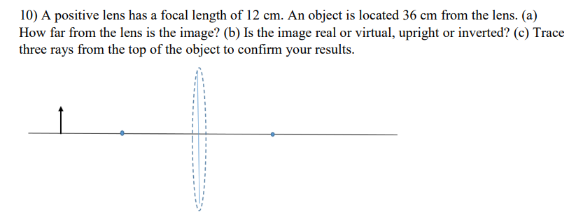 Solved 10) A positive lens has a focal length of 12 cm. An | Chegg.com