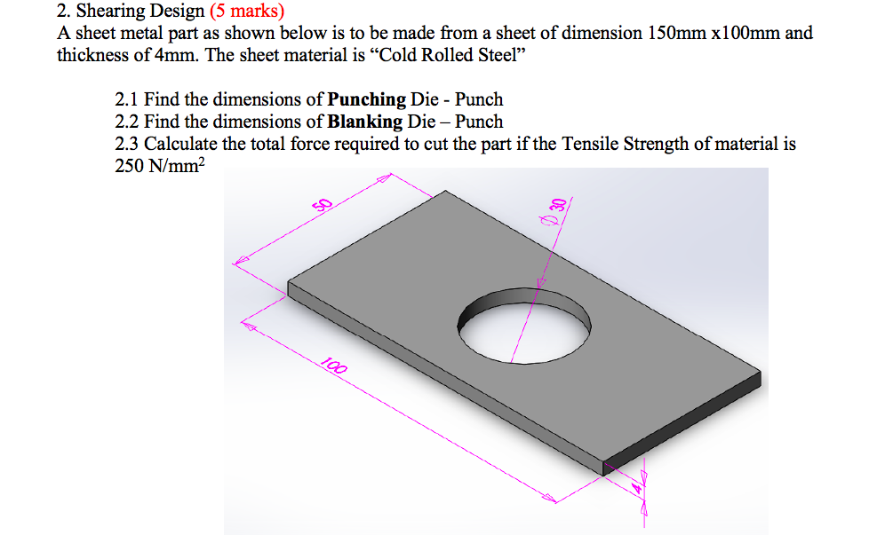 2. Shearing Design (5 marks) A sheet metal part as | Chegg.com