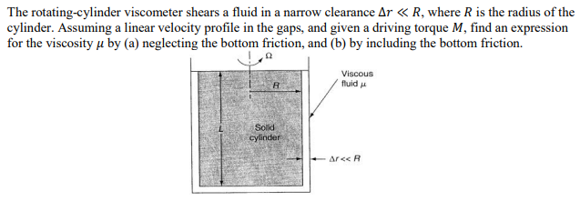Solved The rotating-cylinder viscometer shears a fluid in a | Chegg.com