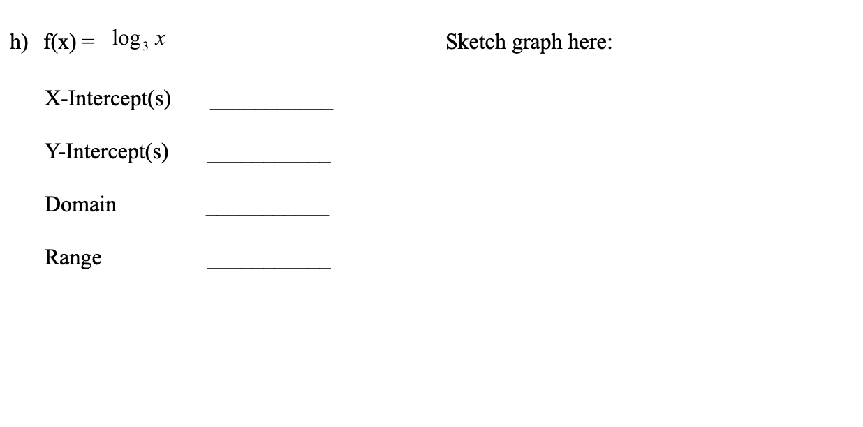 Solved h) f(x) = log2 x Sketch graph here: X-Intercept(s) | Chegg.com