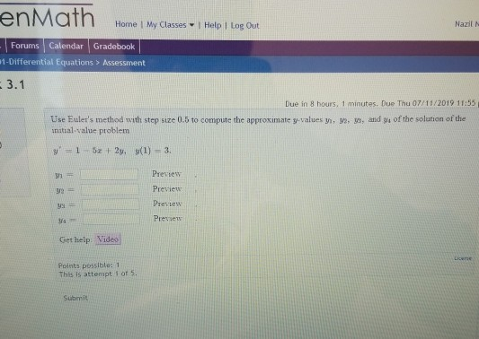 Solved enMath Nazil Forums Calendar Gradebook 1-Differential | Chegg.com