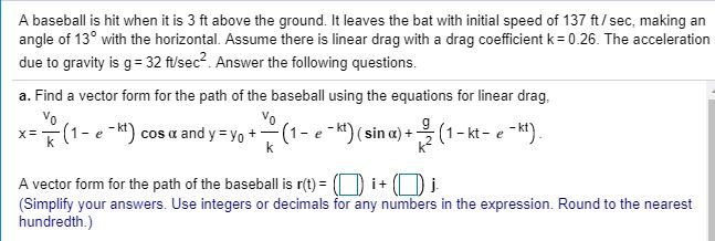 Solved A baseball is hit when it is 3ft above the ground. It | Chegg.com