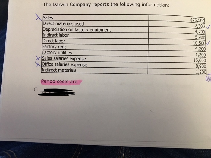 Solved The Darwin Company reports the following information: | Chegg.com