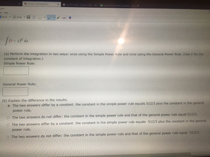 Solved lool (8 - x) dr (a) Perform the integration in two | Chegg.com