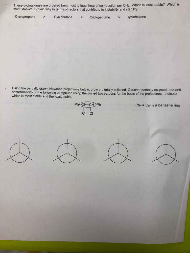 Solved 1. These cycloalkanes are ordered from most to least | Chegg.com