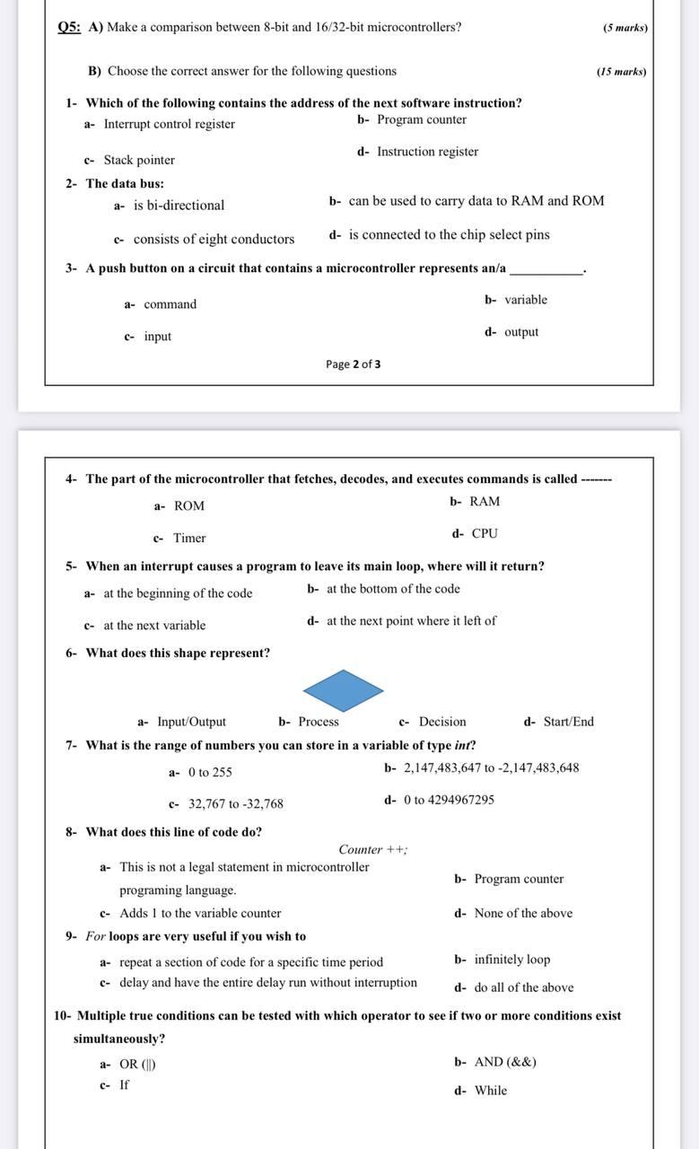 Q5: A) Make a comparison between 8-bit and 16/32-bit | Chegg.com