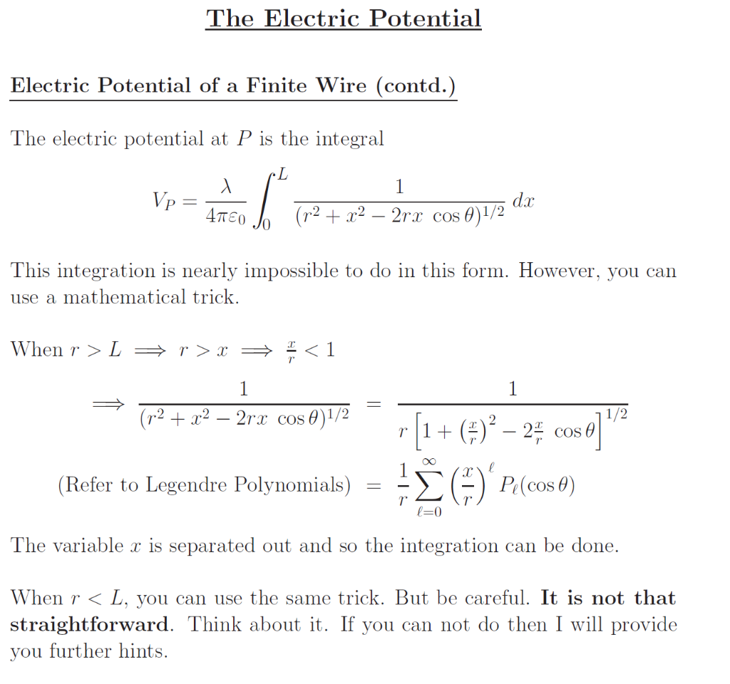 Solved The Electric Potential Electric Potential of a Finite | Chegg.com