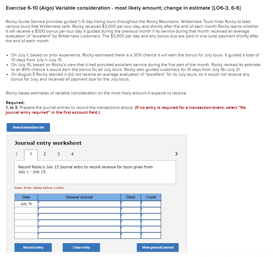 Solved Exercise 6-10 (Algo) Variable consideration - most | Chegg.com
