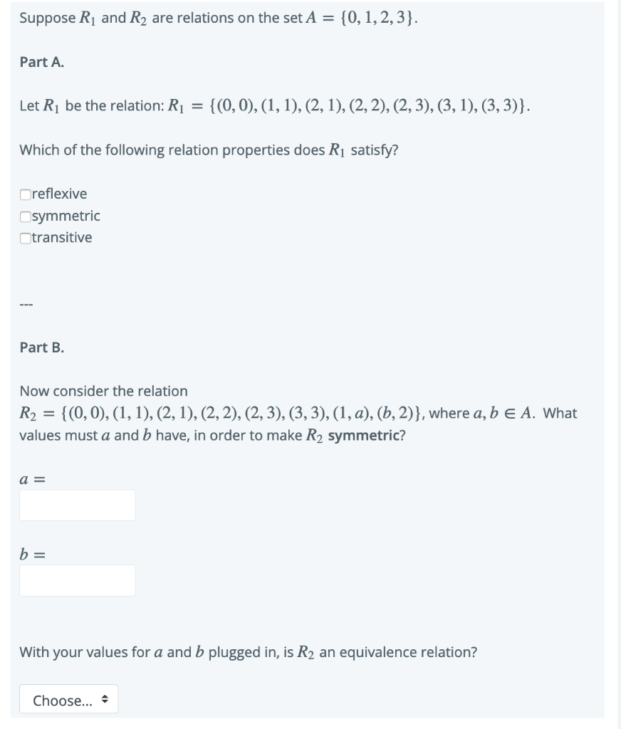 Solved Suppose R1 and R2 are relations on the set A | Chegg.com