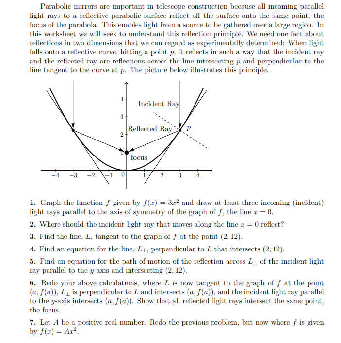Solved Parabolic mirrors are important in telescope | Chegg.com