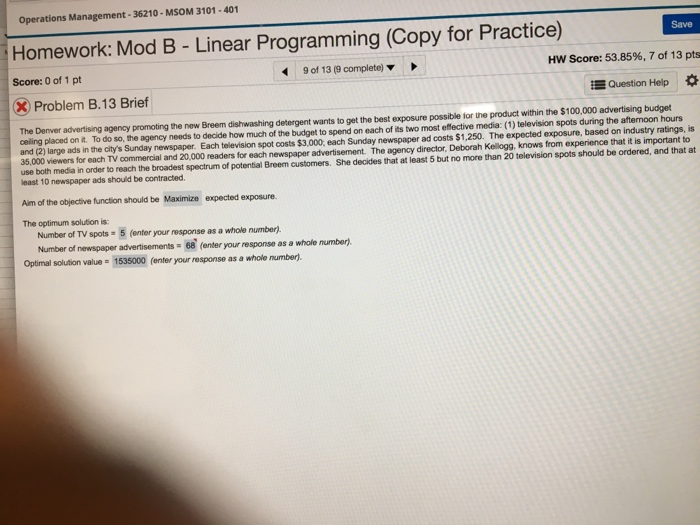 Solved Operations Management-36210-MSOM 3101-401 Homework: | Chegg.com