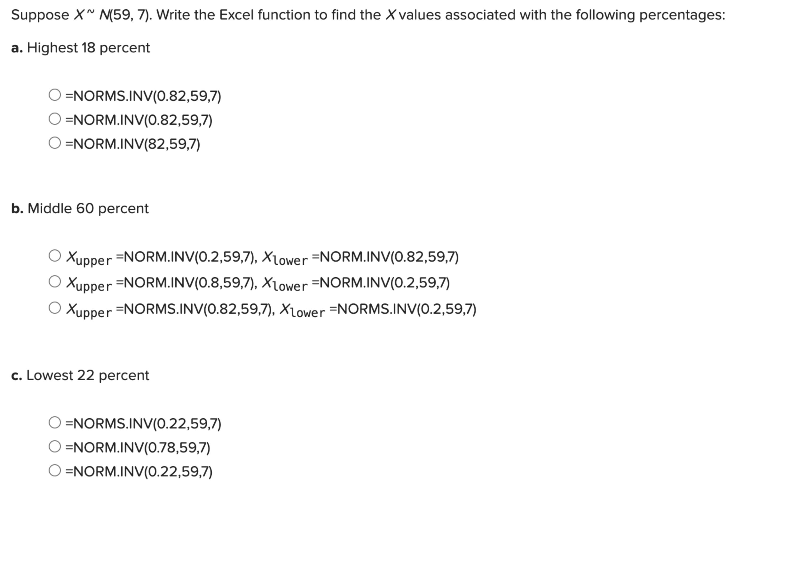 Solved Suppose X N 59 7 Write The Excel Function To Find Chegg