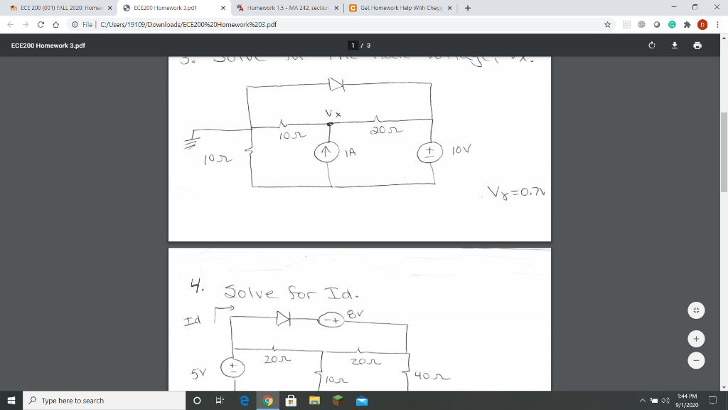 Solved Th ECE 200 (001) FALL 2020: Home, X SECE200 Homework | Chegg.com