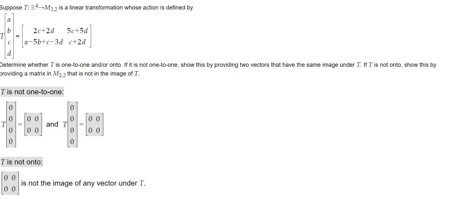 Solved Suppose T: R4—M2,2 is a linear transformation whose | Chegg.com