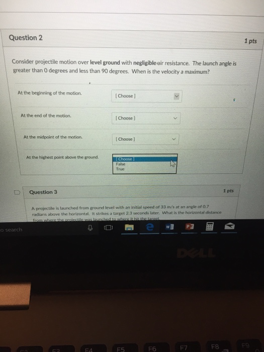 Solved Question 2 1 pts Consider projectile motion over | Chegg.com