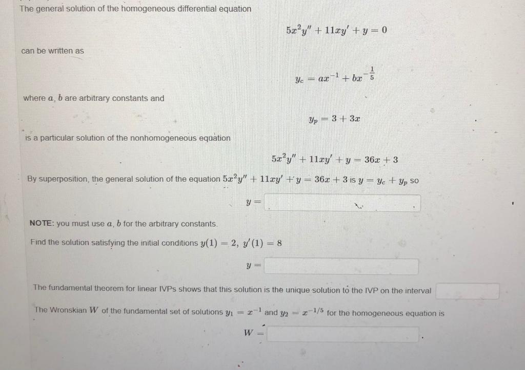 Solved The general solution of the homogeneous differential | Chegg.com