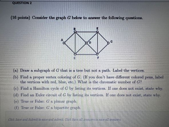 Solved (16 points) Consider the graph G below to answer the | Chegg.com
