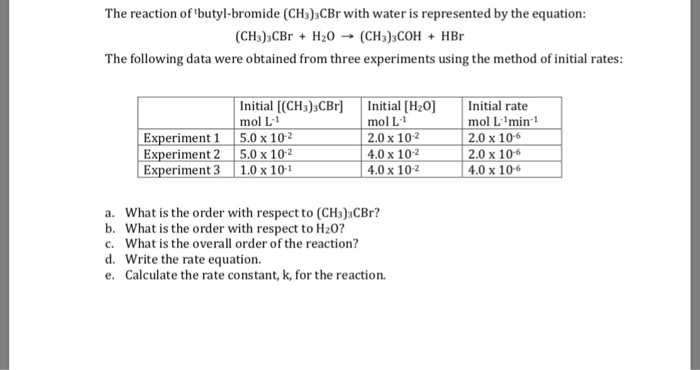 Solved The reaction of butyl-bromide (CH3)3CBr with water is | Chegg.com