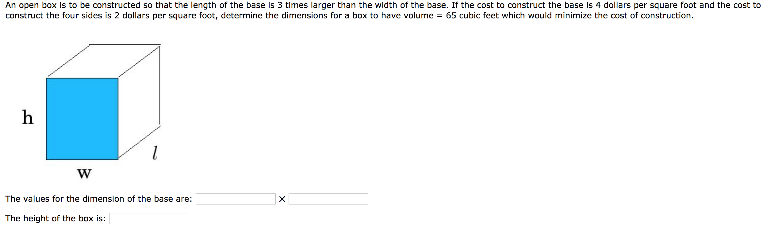 Solved An open box is to be constructed so that the length | Chegg.com