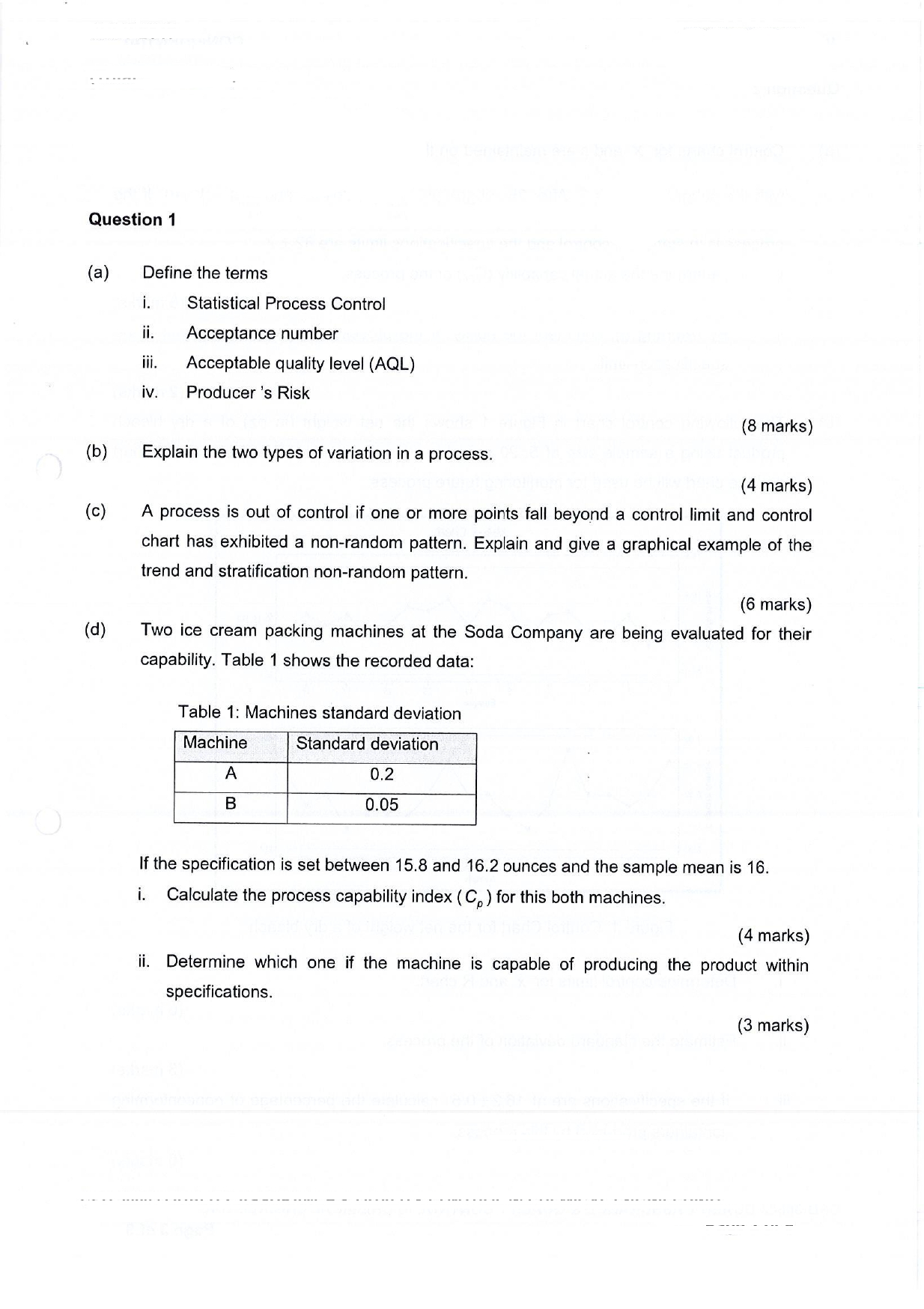Solved (a) Define the terms i. Statistical Process Control | Chegg.com