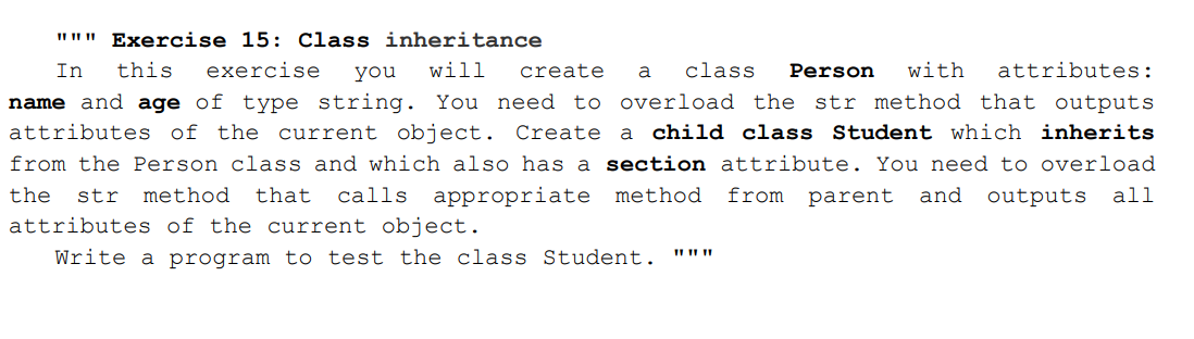 Solved а TIL" Exercise 15: Class inheritance In this | Chegg.com