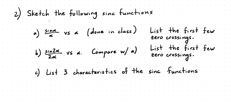 Solved 2) Sketch the following sinc functions a) sina vs a | Chegg.com