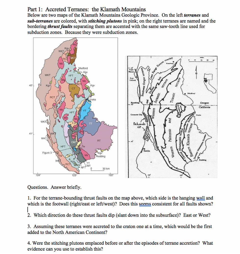 Solved Part 1: Accreted Terranes: the Klamath Mountains | Chegg.com