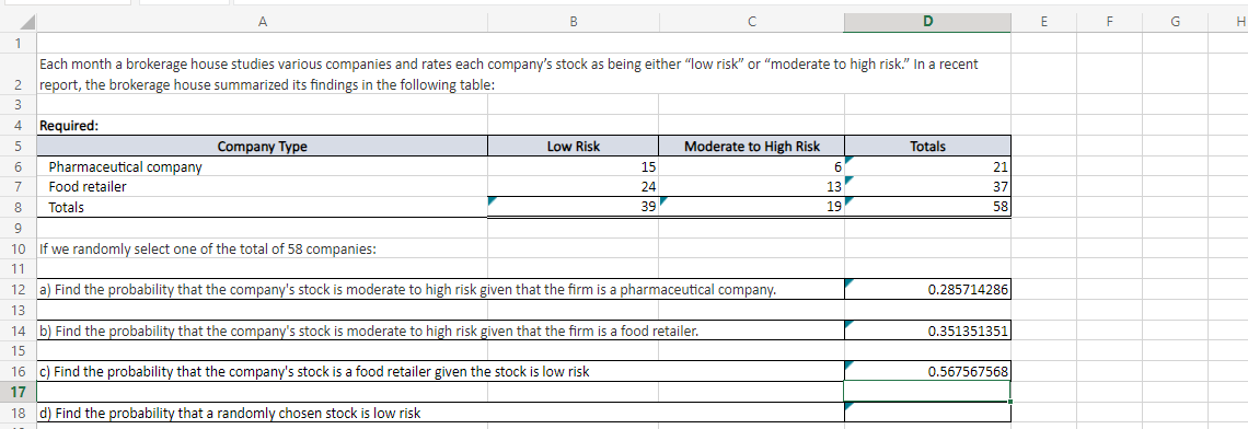Solved GIVE ME THE EXCEL FORMULA | Chegg.com