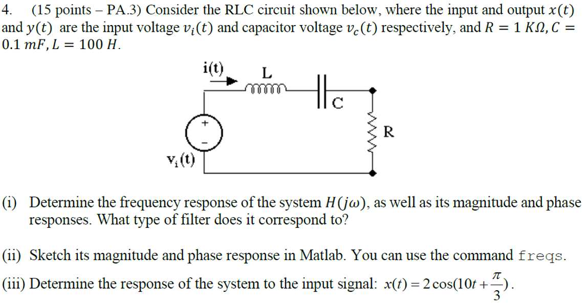 Solved 4. (15 points - PA.3) Consider the RLC circuit shown | Chegg.com