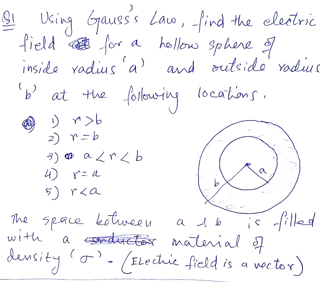 Solved Q1 Using Gauss's Law, find the electric field for a | Chegg.com