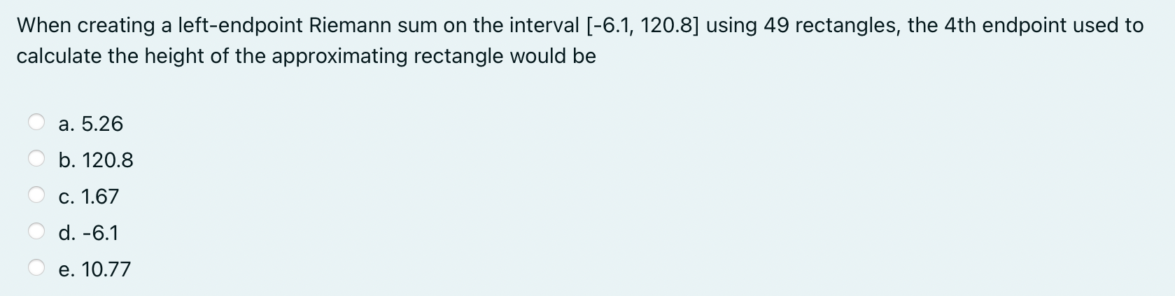Solved When creating a left-endpoint Riemann sum on the | Chegg.com