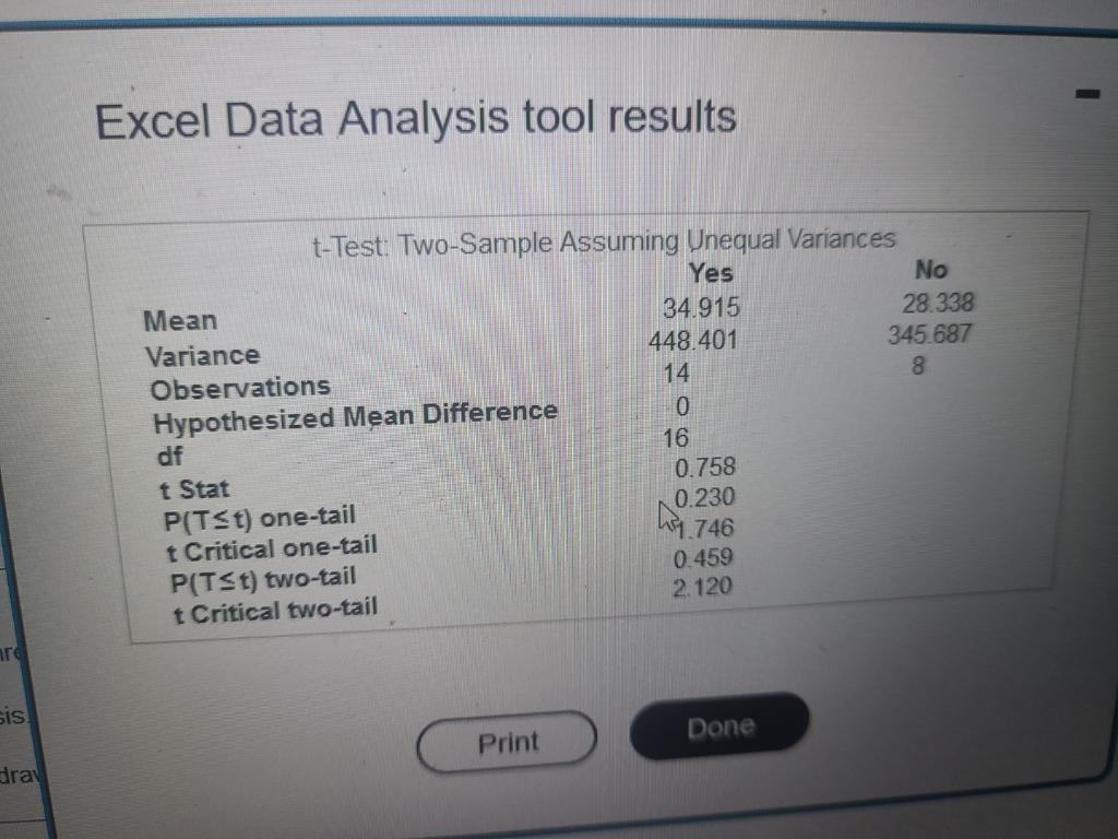 Solved -sample test for means was conducted to determine if | Chegg.com