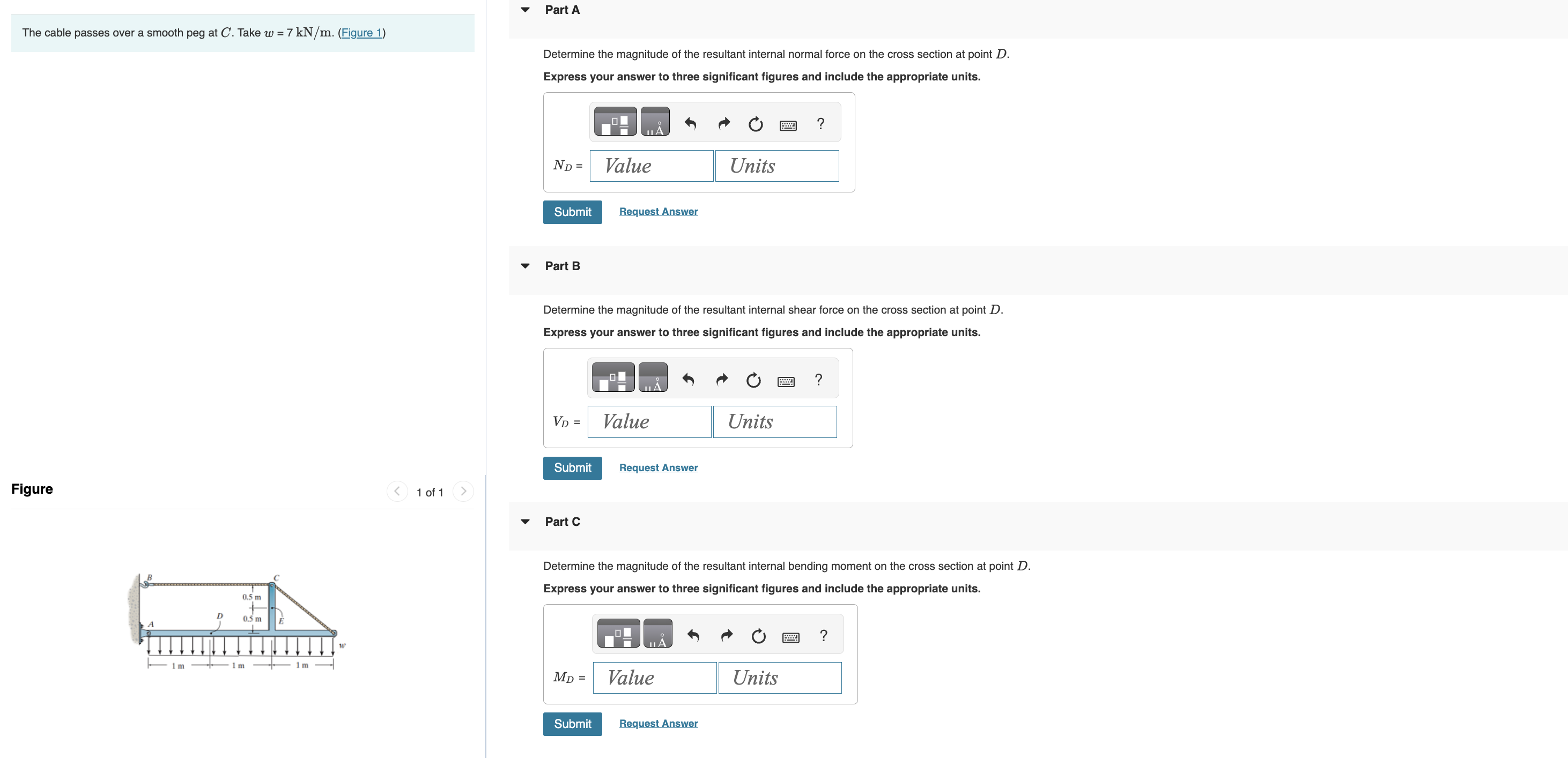 The cable passes over a smooth peg at \( ﻿C \). ﻿Take | Chegg.com