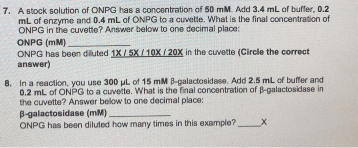 Solved A stock solution of ONPG has a concentration of 50 | Chegg.com