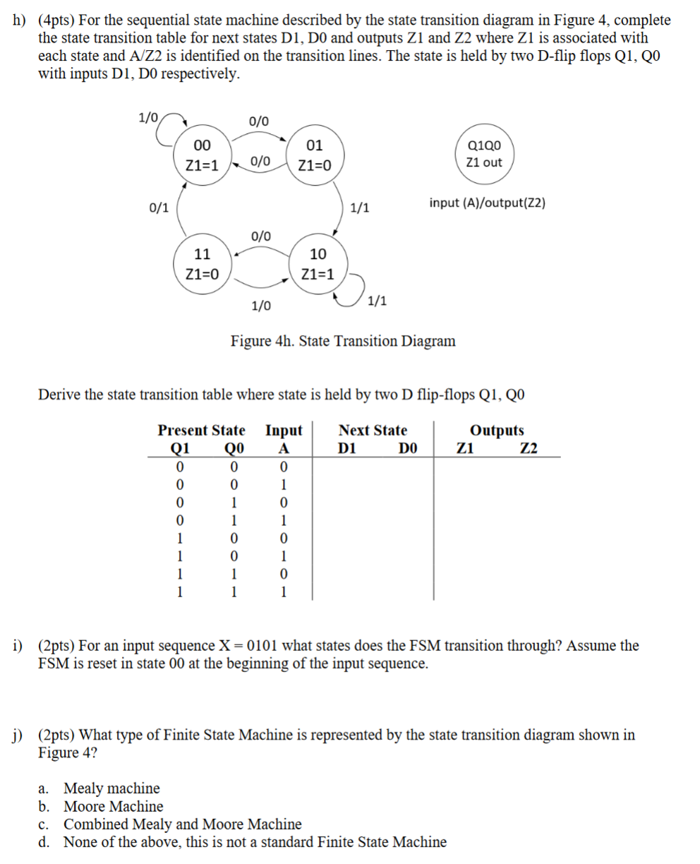 Solved h) (4pts) For the sequential state machine described | Chegg.com