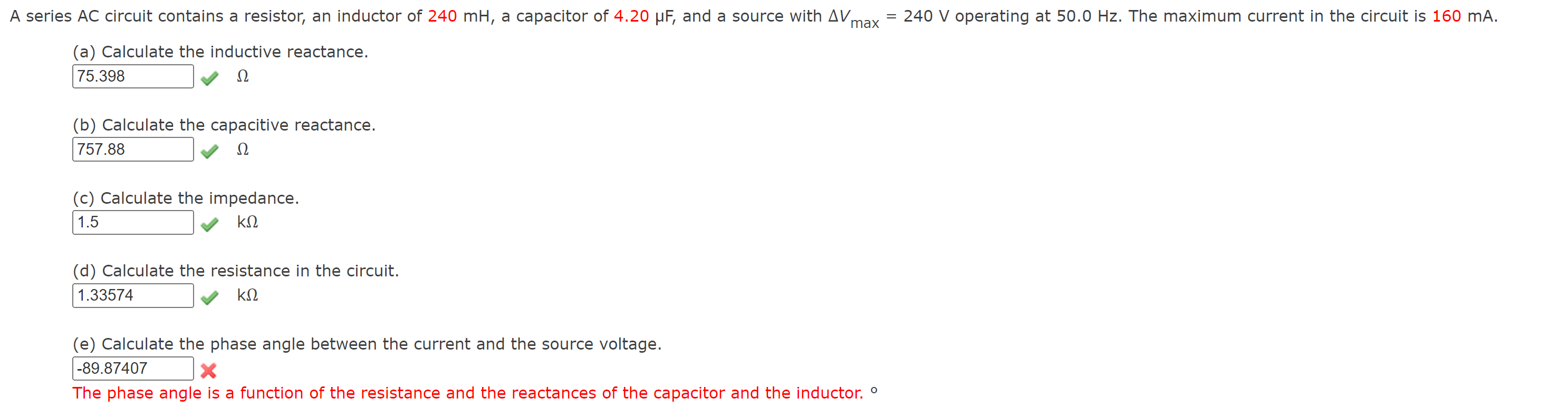 Solved (a) Calculate the inductive reactance. Ω (b) | Chegg.com