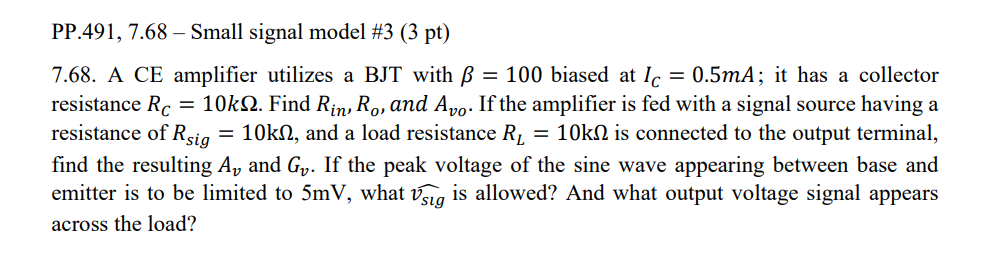 Solved = PP.491, 7.68 – Small signal model #3 (3 pt) 7.68. A | Chegg.com