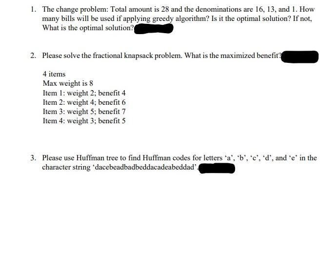 Solved 1. The change problem: Total amount is 28 and the | Chegg.com