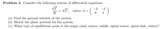 Solved = AY; where A = ( Problem 2. Consider the following | Chegg.com