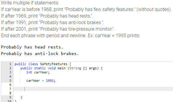 Solved Write multiple if statements: If carYear is before | Chegg.com