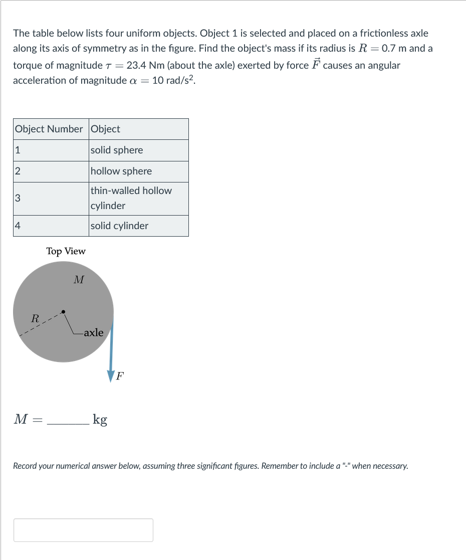 Solved The Table Below Lists Four Uniform Objects Object 1 3596