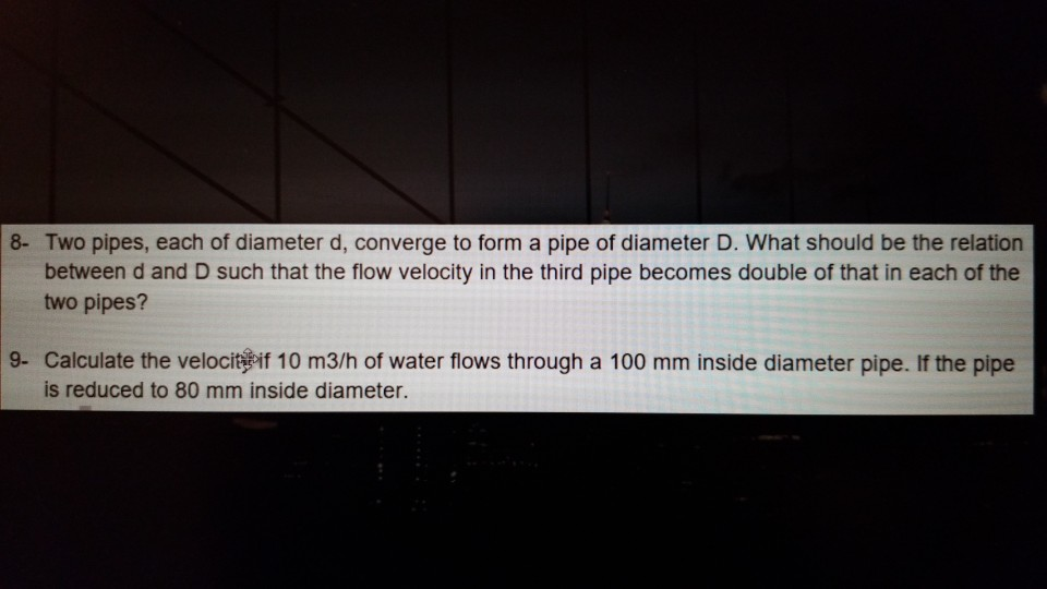 Solved 8- Two pipes, each of diameter d, converge to form a | Chegg.com