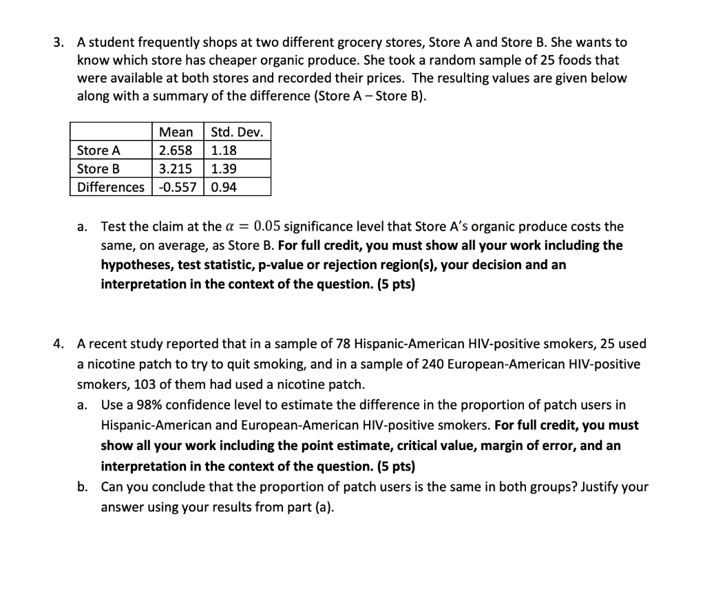 Solved 3. A student frequently shops at two different | Chegg.com