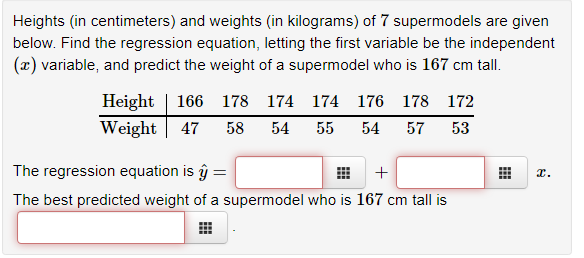 Solved Heights (in centimeters) and weights (in kilograms) | Chegg.com