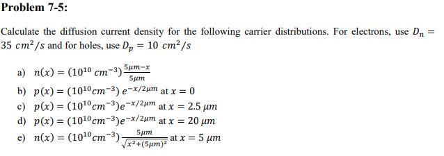 Solved Calculate the diffusion current density for the | Chegg.com