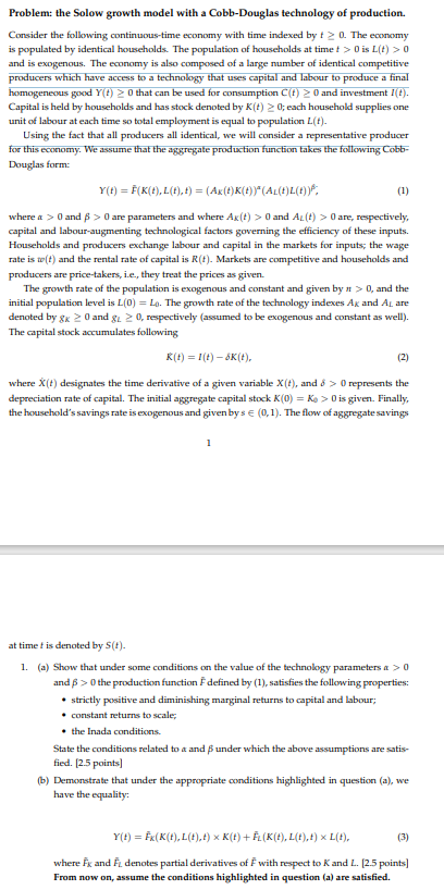 Solved Problem: the Solow growth model with a Cobb-Douglas | Chegg.com